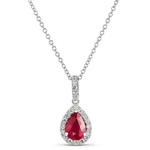 Benbridge Pear Shaped Ruby And Diamond Halo Pendant Necklace - Red