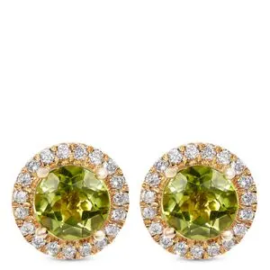 Benbridge Round Cut Peridot And Diamond Halo Stud Earrings - Green