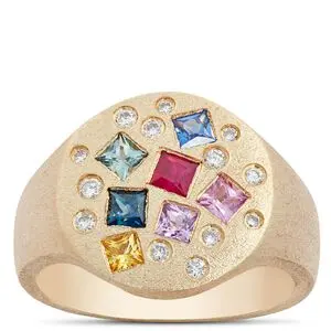 Benbridge Confetti Gemstone And Diamond 14k Yellow Gold Ring - Multicolored