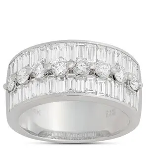 Benbridge Baguette And Round Diamond Ring In 14k White Gold - Wg