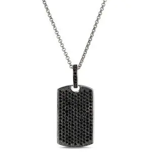 Benbridge Diamond On Rhodium Dog Tag Necklace - Black