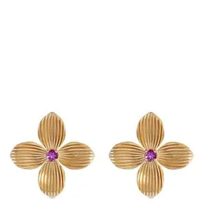 TOSCANO Flower-shaped Amethyst Earrings In 14k Yellow Gold - Purple