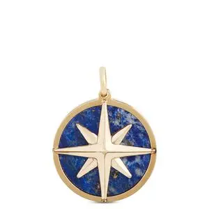 TOSCANO Lapis Compass 14k Yellow Gold Pendant - Yg