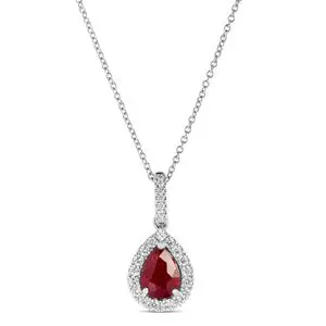 Benbridge 14k White Gold Pear-shaped Ruby And Diamond Halo Pendant Necklace - Red