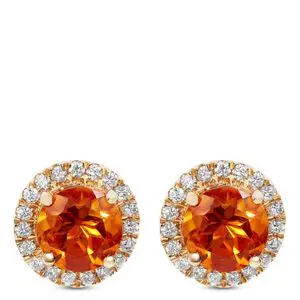 Benbridge Round Cut Citrine And Diamond Halo Stud Earrings - Orange