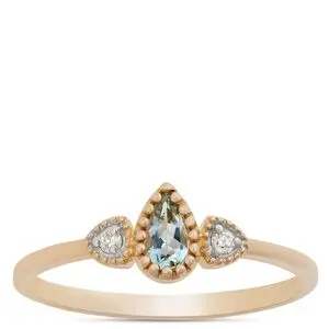 Benbridge Pear Aquamarine And Diamond 14k Yellow Gold Ring - Blue