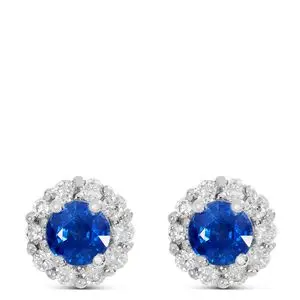BENBRIDGE Round Cut Sapphire Halo Stud Earrings