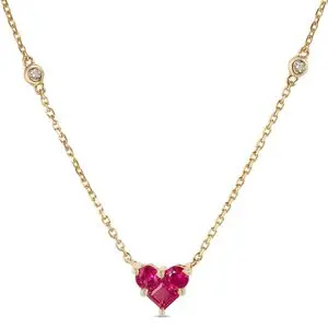 Benbridge Ruby Heart Necklace With Round Diamonds - Red