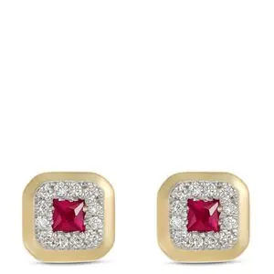 Benbridge Square Ruby And Round Diamond Stud Earrings - Red