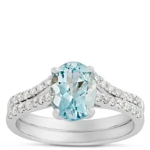 Benbridge Oval Aquamarine And Diamond Ring In 14k White Gold - Blue