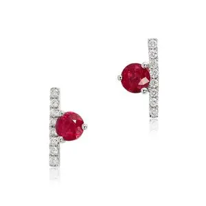 Benbridge Ruby And Diamond Bar Earrings - Red