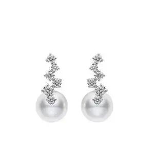Mikimoto Akoya Cultured Pearl And Diamond Earrings - White