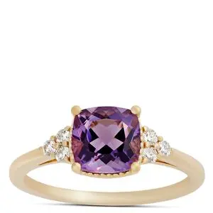 Benbridge Cushion Amethyst And Diamond Ring In 14k Yellow Gold - Purple