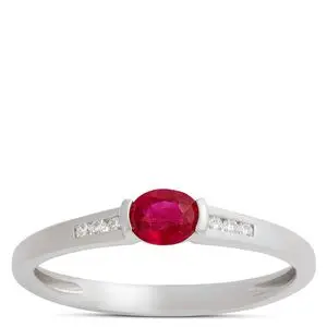 Benbridge Oval Ruby And Diamond Ring In 14k White Gold - Red