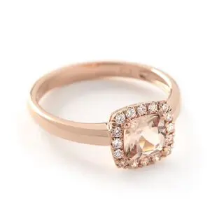Benbridge Cushion Cut Morganite And Round Diamond Ring In 14k Rose Gold - Pink