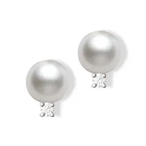 Mikimoto Akoya Cultured Pearl And Diamond Stud Earrings - White