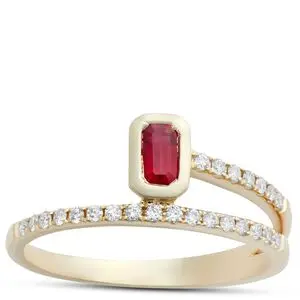 Benbridge Emerald Cut Ruby And Round Diamond Ring - Red
