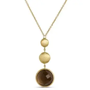 Toscano Round Bezel Set Smoky Quartz 14k Yellow Gold Necklace - Brown