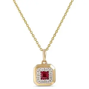 Benbridge Square Ruby And Round Diamond Pendant - Red