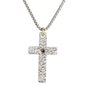 Benbridge Diamond Cross Pendant In 14k White Gold - Stainless Steel