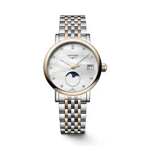 LONGINES Elegant Collection Moonphase Mother Of Pearl Dial Watch - 18k Stainless Steel