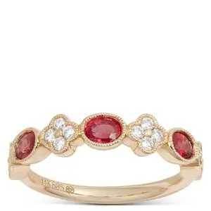 Benbridge Ruby And Diamond Flower Ring In 14k Yellow Gold - Red