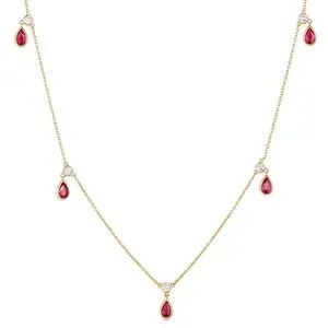 Benbridge Bezel Set Pear Shaped Ruby Drops Necklace - Red