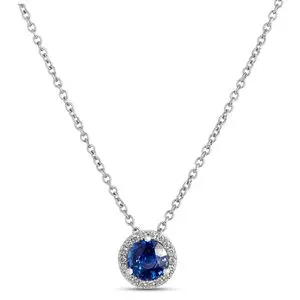 Benbridge Round Sapphire And Diamond Pendant In 14k White Gold - Blue