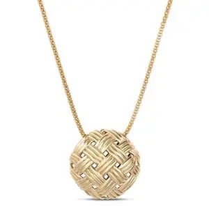 TOSCANO Round Basket Weave Pendant Necklace - Yg