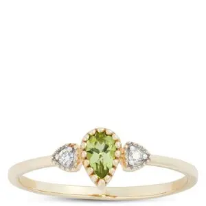 Benbridge Pear Peridot And Diamond Ring In 14k Yellow Gold - Green