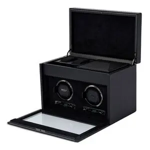 Wolf British Racing Double Watch Winder With Storage - Leather