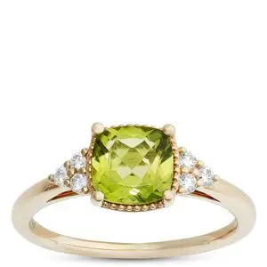Benbridge Cushion Cut Peridot And Diamond Ring - Green