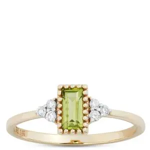 Benbridge Emerald Cut Peridot And Diamond Ring - Green