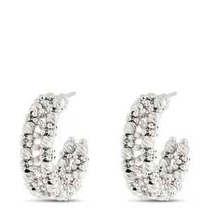 TOSCANO Two-row Beaded 14k White Gold Hoop Earrings - Wg