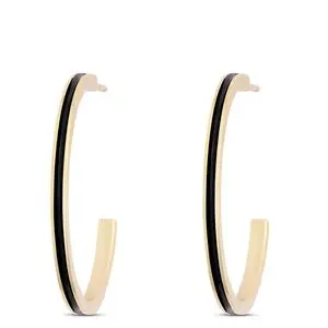 TOSCANO Hoop Earrings 14k Yellow Gold With Black Enamel - Yg