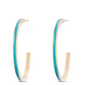 TOSCANO 14k Yellow Gold Hoop Earrings With Turquoise Enamel - Yg