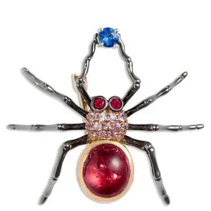 Benbridge Spider Brooch With Sapphire, Tourmaline, And Ruby Gemstones - Red