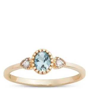 Benbridge Oval Aquamarine And Diamond Ring In 14k Yellow Gold - Blue