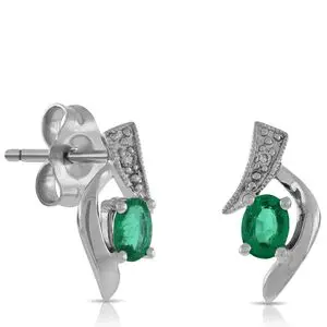 Benbridge Oval Emerald And Diamond Earrings - Green