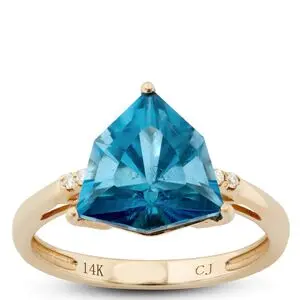 Benbridge 14k Yellow Gold Trillion Topaz And Diamond Ring - Blue