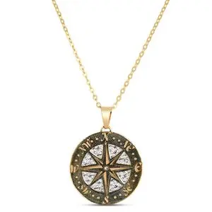 Toscano Laser Cut Compass Pendant 14k Yellow Gold - Tt