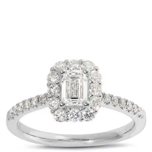 Benbridge Emerald Cut Diamond Halo Bridal Ring - Wg