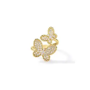 Roberto Coin 18k Yellow Gold Jasmine Pave Diamond Double Butterfly Ring - Yg