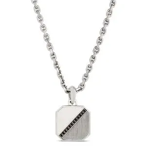 Benbridge Sterling Silver Dog Tag Pendant Necklace With Diamonds - Black