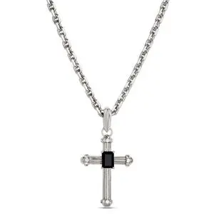 Benbridge Onyx And White Sapphire Sterling Silver Cross Pendant Necklace - Black