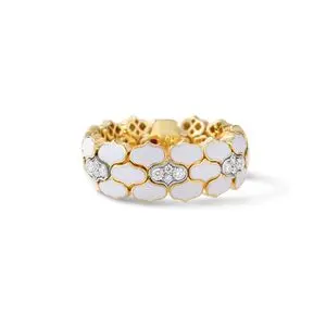 Roberto Coin 18k Yellow Gold Cobra Diamond And White Enamel Ring - Yg