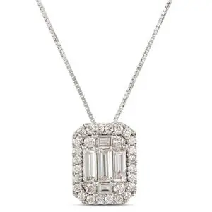 Benbridge Baguette And Round Diamond Cluster Pendant Necklace - H-j