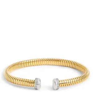 Toscano 18k Yellow Gold Tubogas Bangle With Diamond Tips - Tt