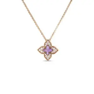 Roberto Coin 18k Rose Gold Venetian Princess Diamond & Amethyst Flower Necklace - Rg