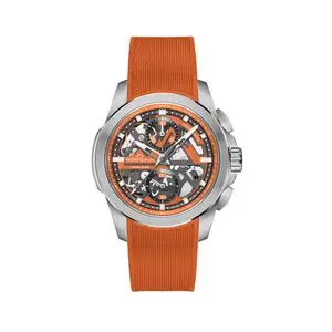 NORQAIN Independence Skeleton Orange Dial Watch, 42mm - Stainless Steel